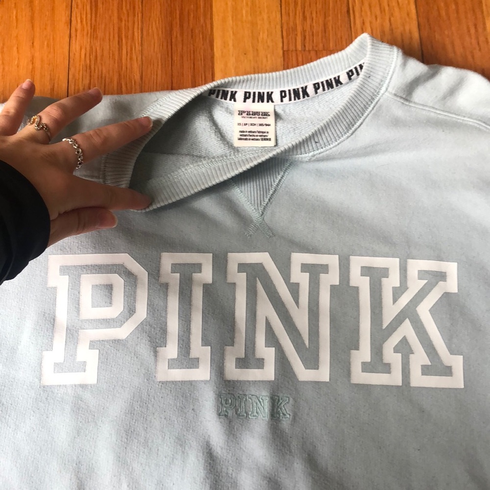 Oversized Light Blue Victoria Secret Pink Crewneck - Gem